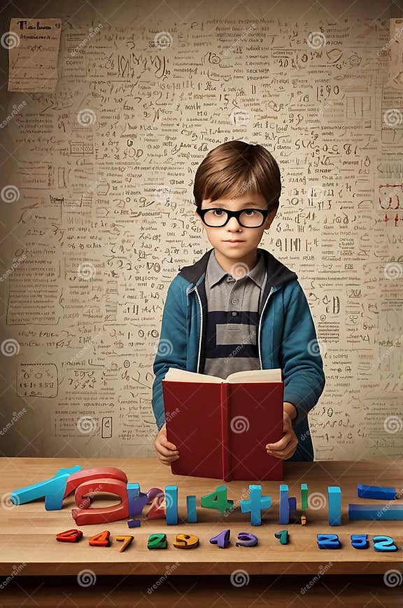 Math Genius Font Design Boy with Numbers Educational Concept Creative ...