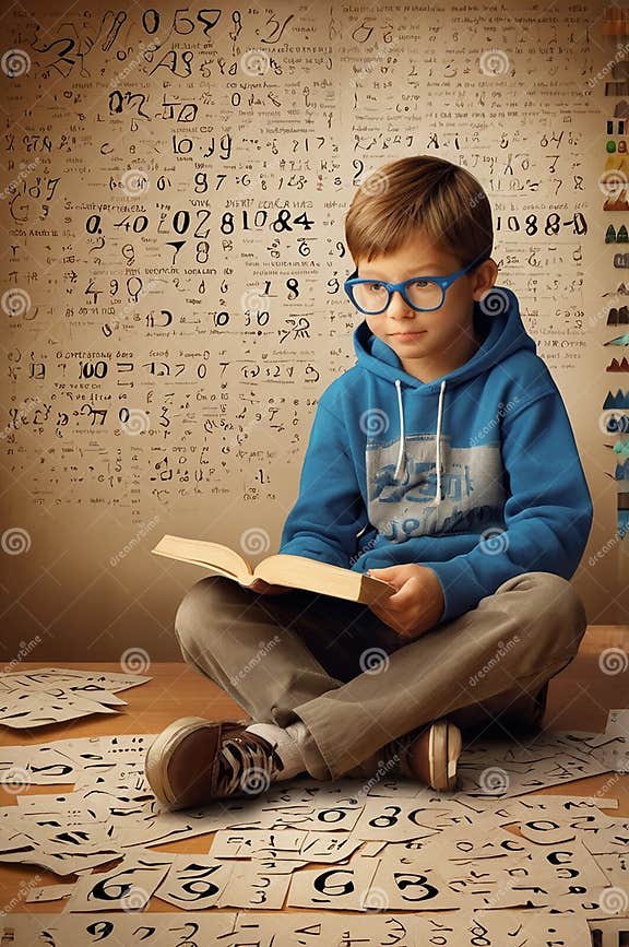 Math Genius Font Design Boy with Numbers Educational Concept Creative ...