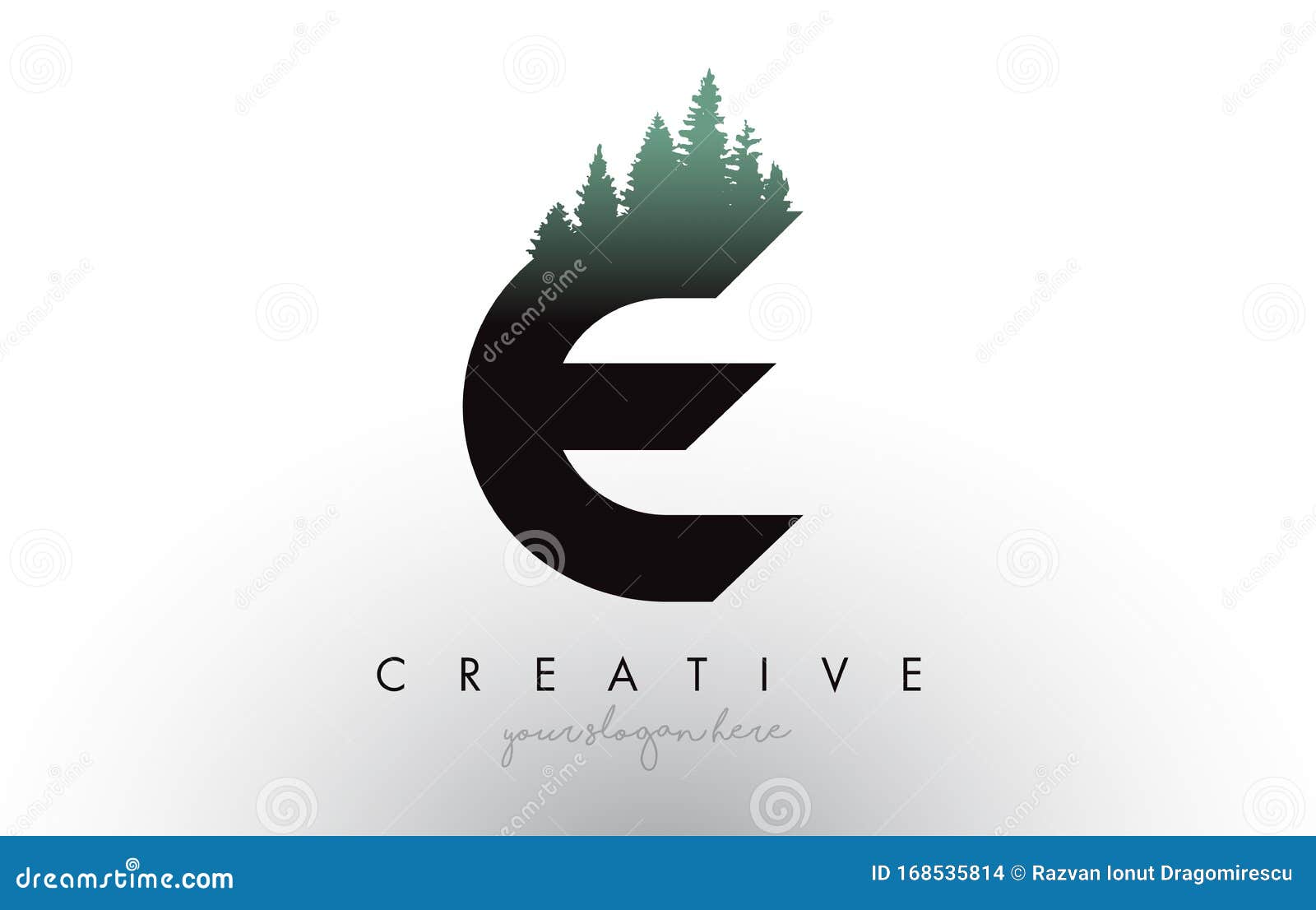 Creative E Letter Logo Idea with Pine Forest Trees. Letter E Design ...