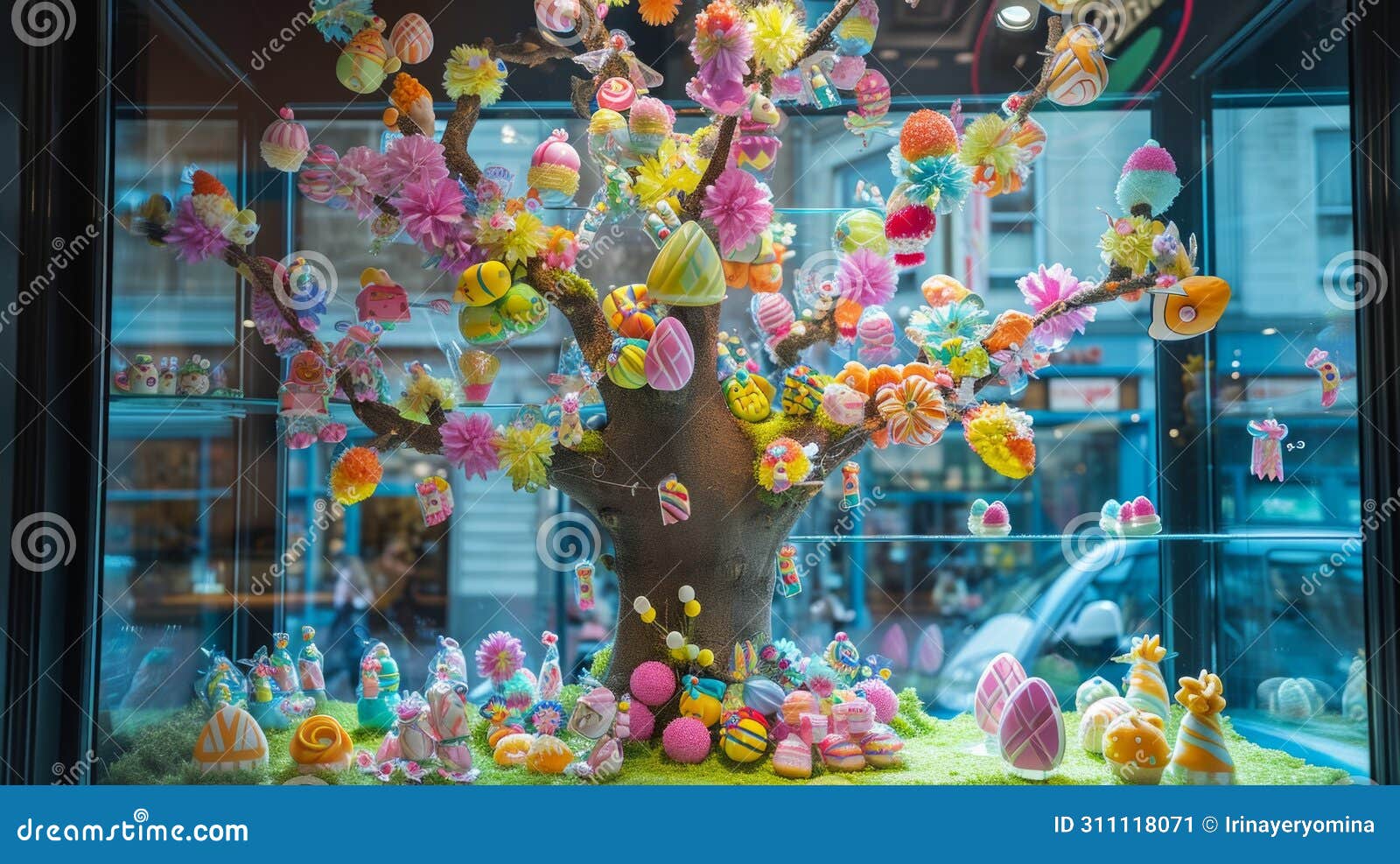 Creative Easter Candy Tree in Shop Window Display Stock Image - Image ...