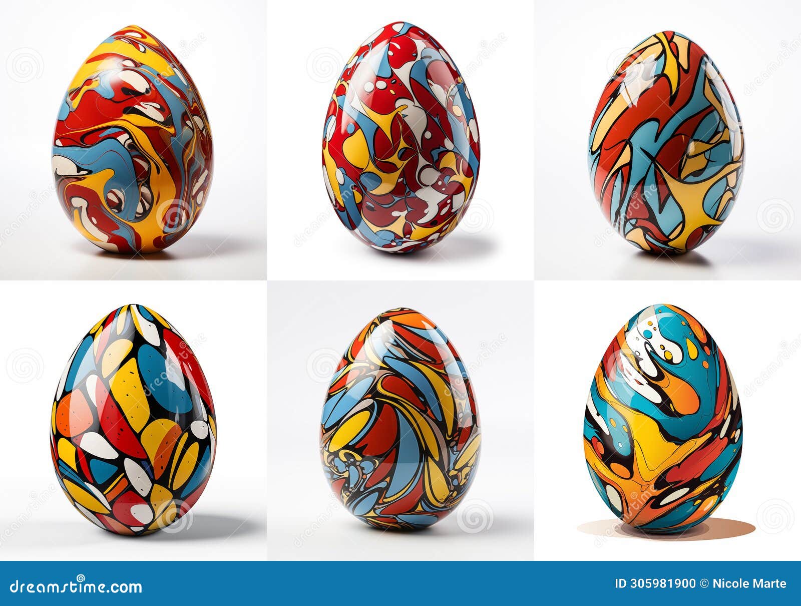 A Unique Set of Colorful Easter Egg Designs Artwork (Pop Art Style Inspired by Roy Lichtenstein ...