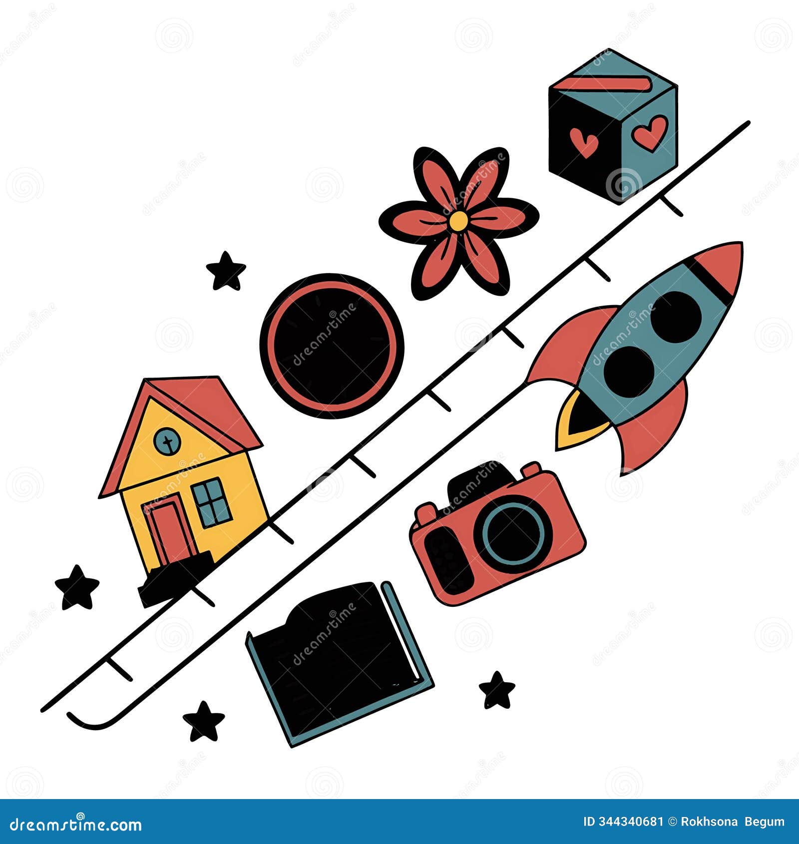 Creative Elements Collage Featuring Rocket House and Camera Stock ...
