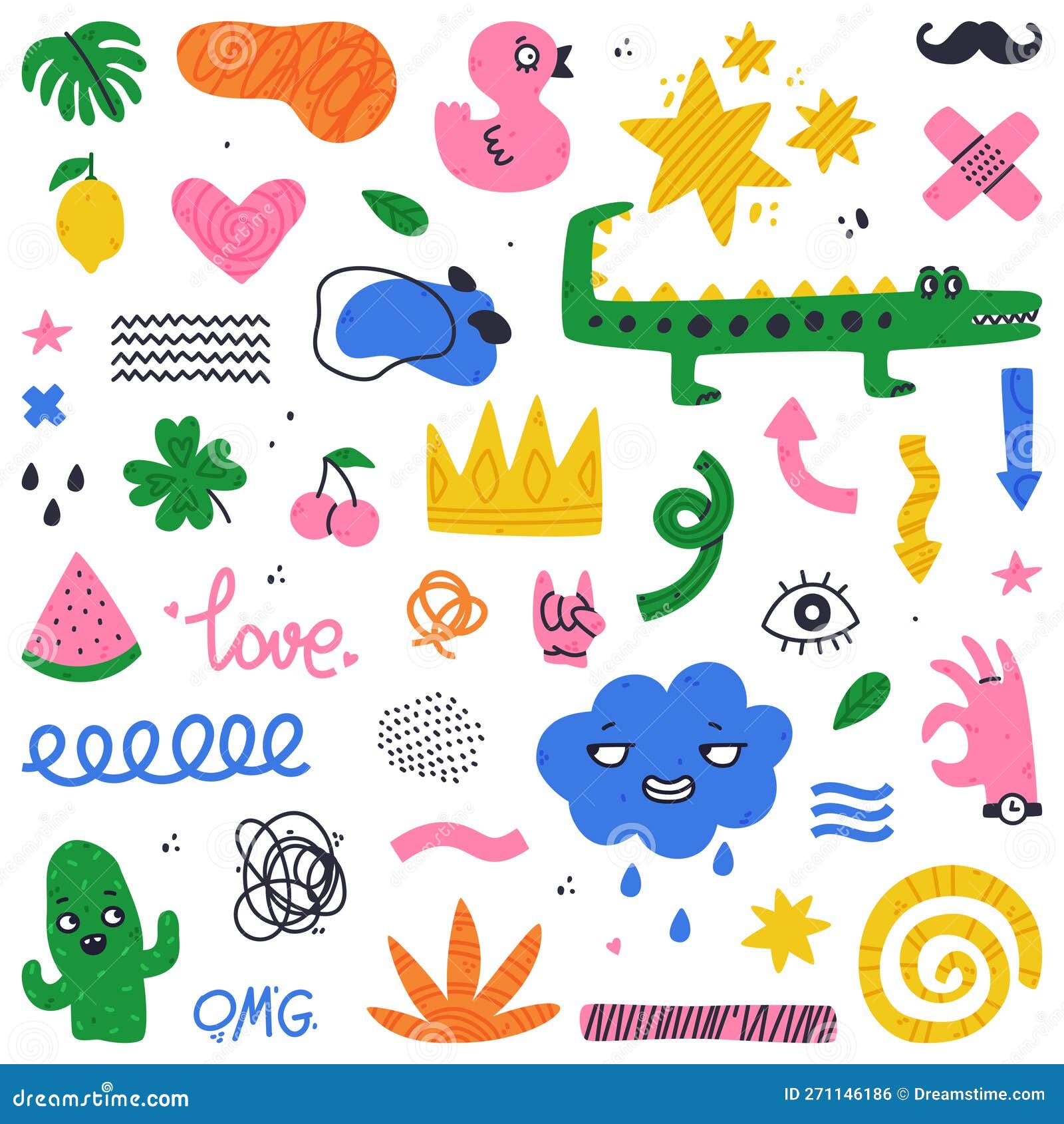 Creative Elements and Doodle Colorful Shapes and Forms Vector Set Stock ...