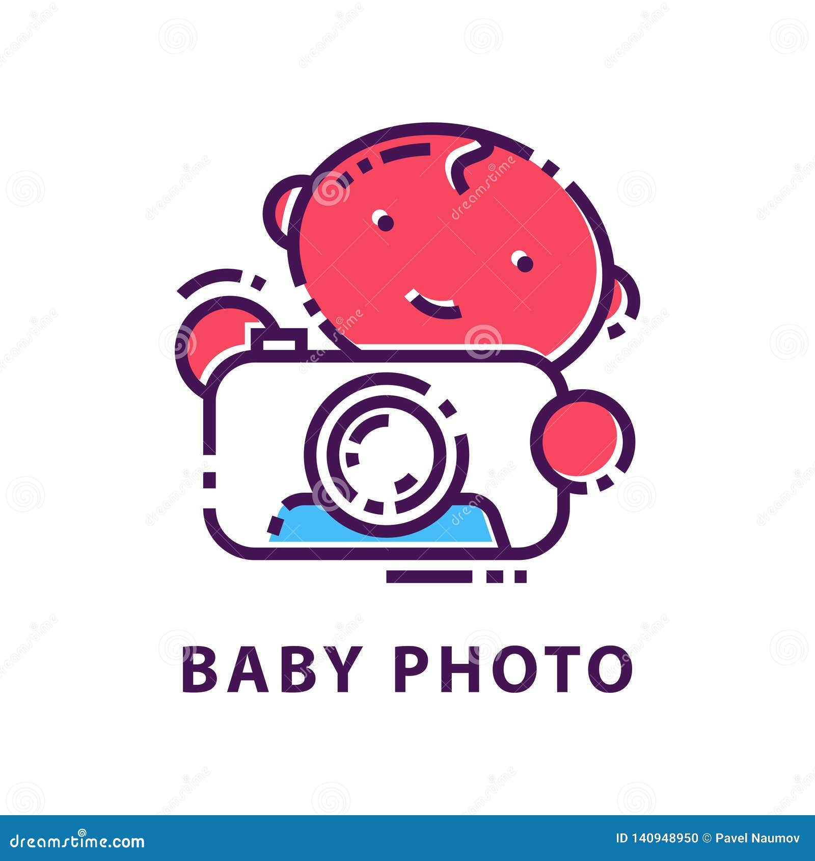 Creative Emblem with Baby and Camera in Linear Style. Original Logo ...