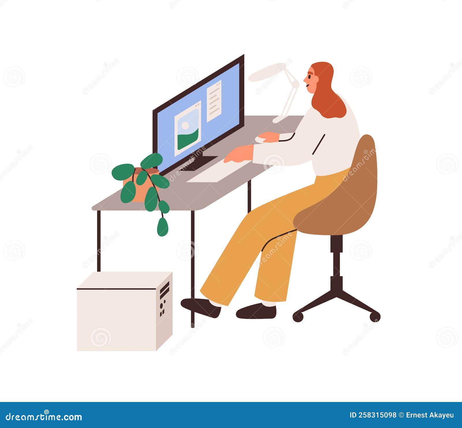 Creative Employee at Computer Desk. Work of Designer at Workplace Stock ...