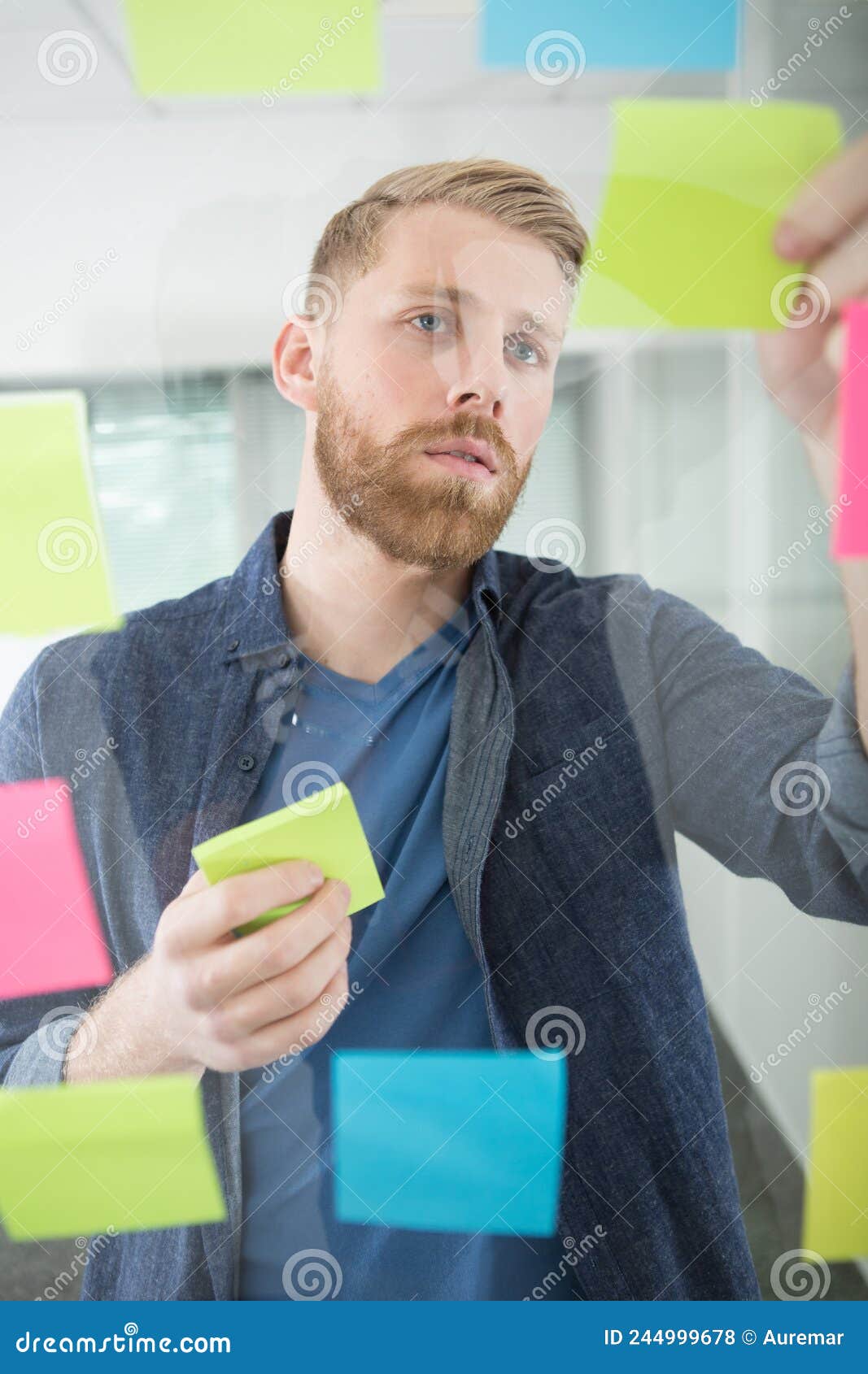 Creative Employee Working in Office with Post-it Stock Photo - Image of ...