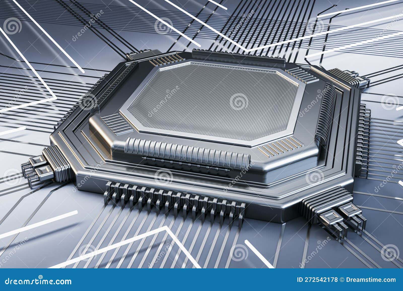 Creative Empty Silver Chip on Metal Background with Lines. Mock Up ...