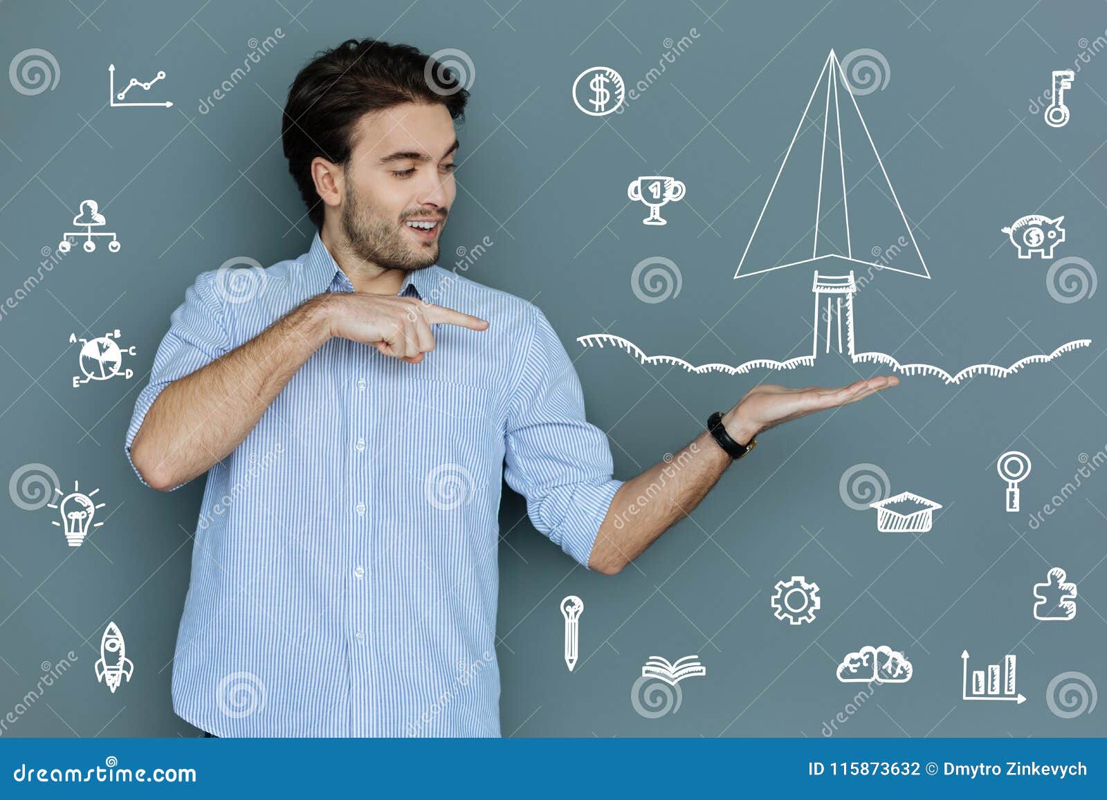 Creative Engineer Smiling while Talking about His Amazing Idea Stock ...