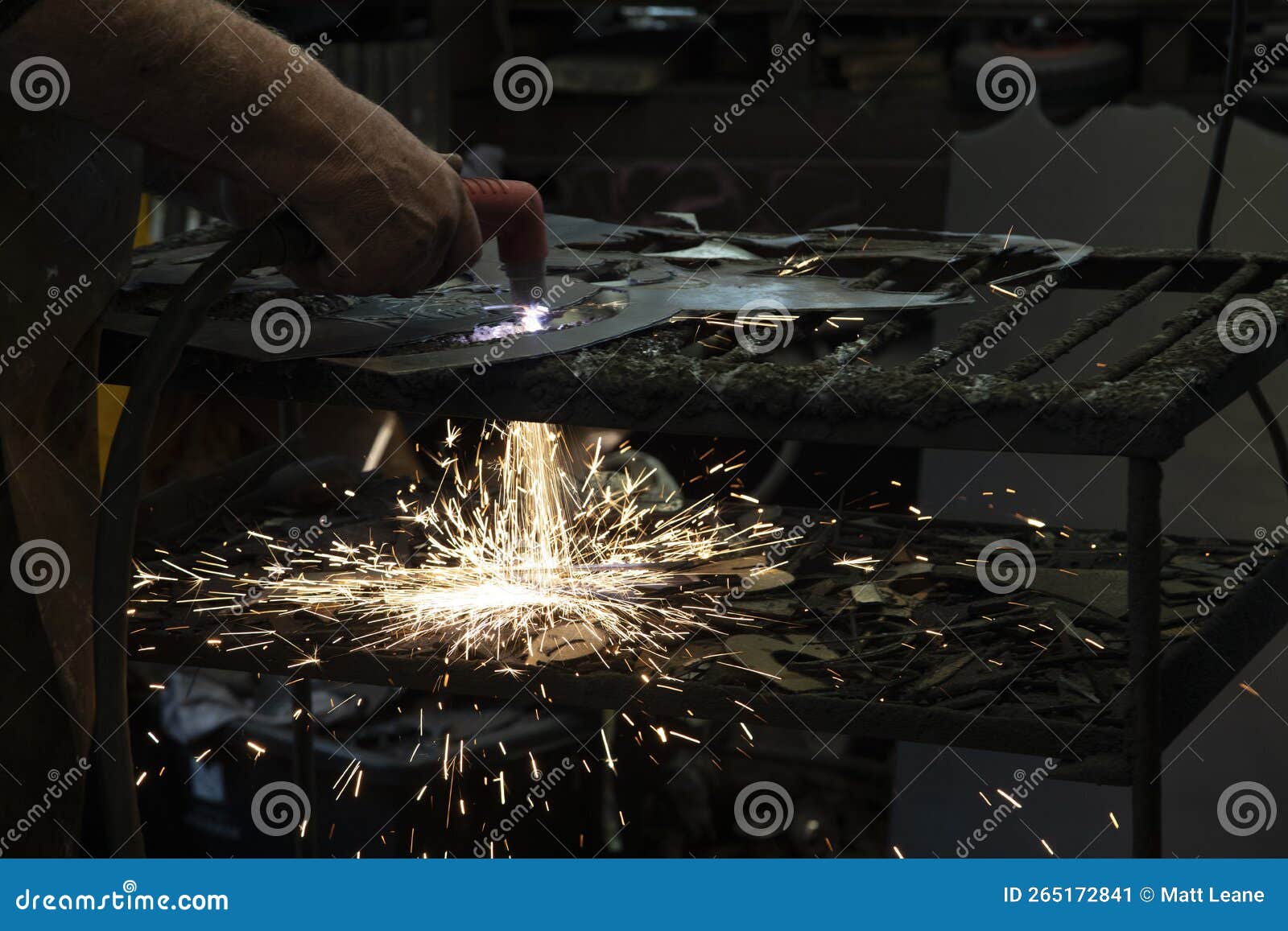 Creative Engineering Light Sparks from Welding with Shed Interior Stock ...