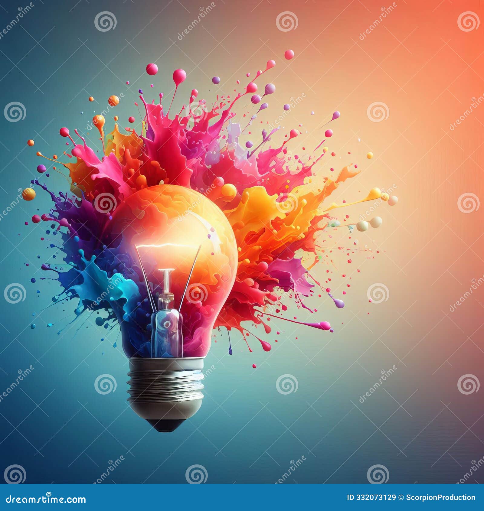 Creative Explosion of Colors from a Light Bulb Stock Image - Image of ...