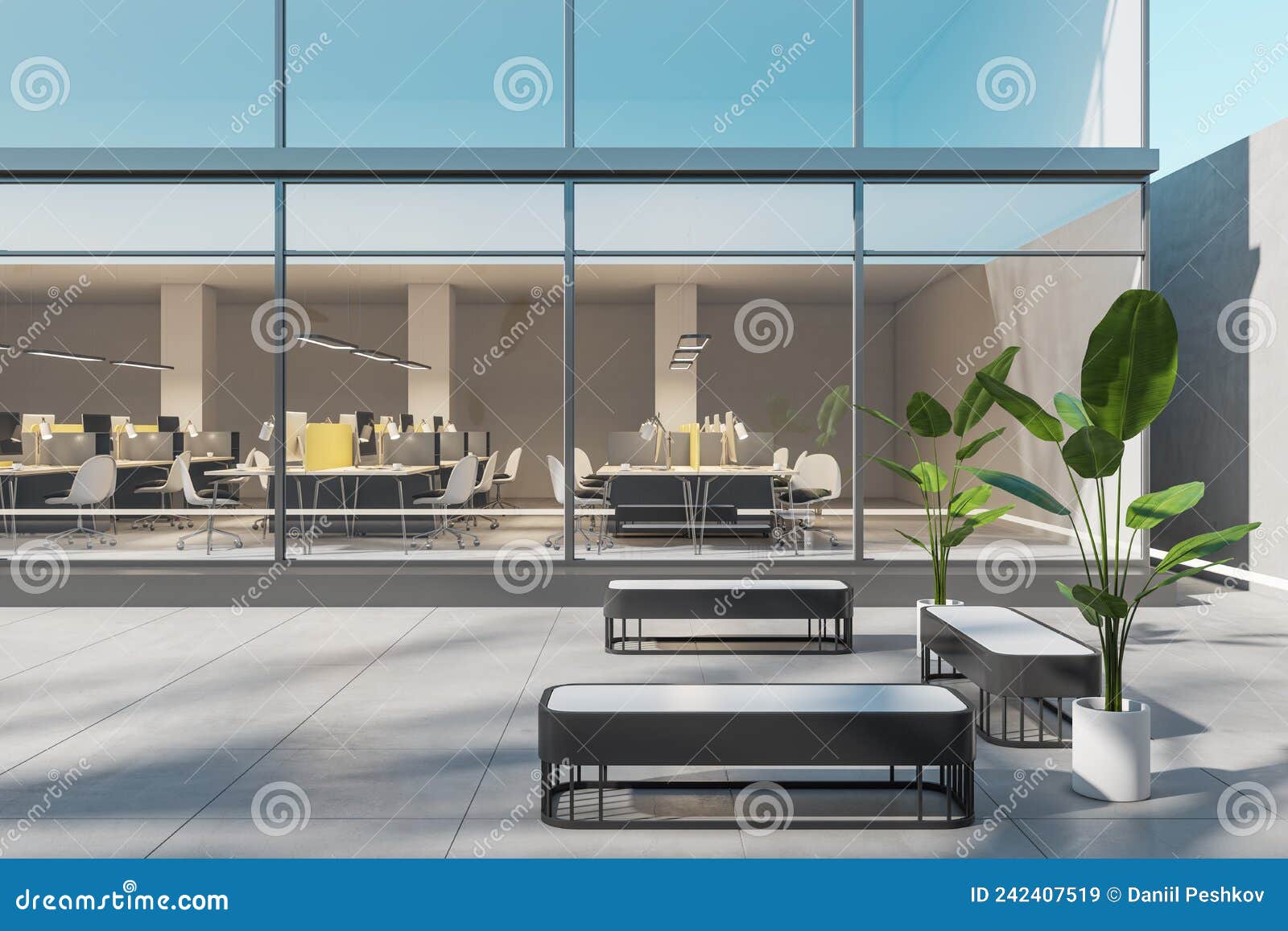 Creative Exterior of Office Building with Territory. Daylight Sky ...