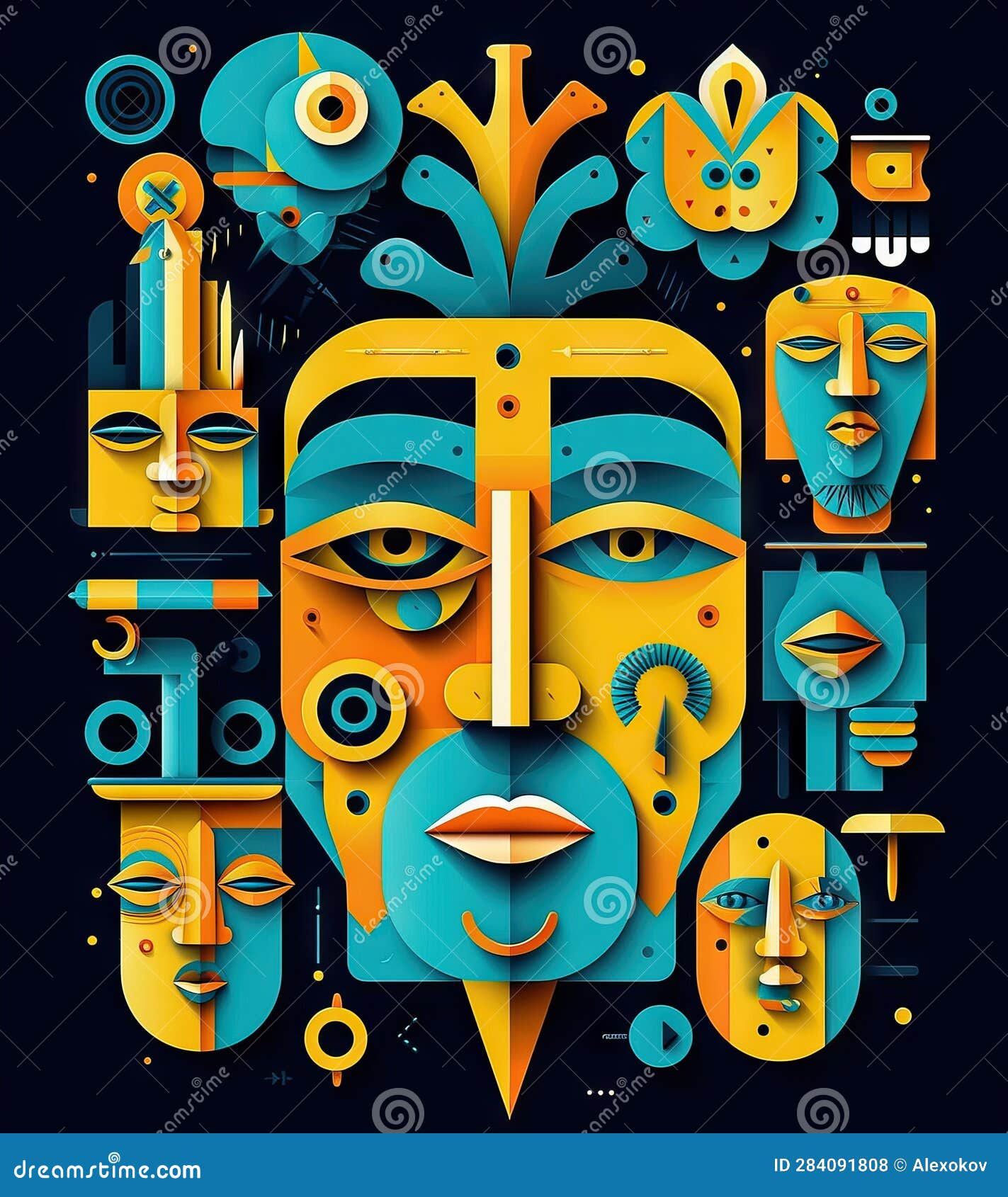 Creative Faces Vector Clip Art Illustration for Use in Geometric ...