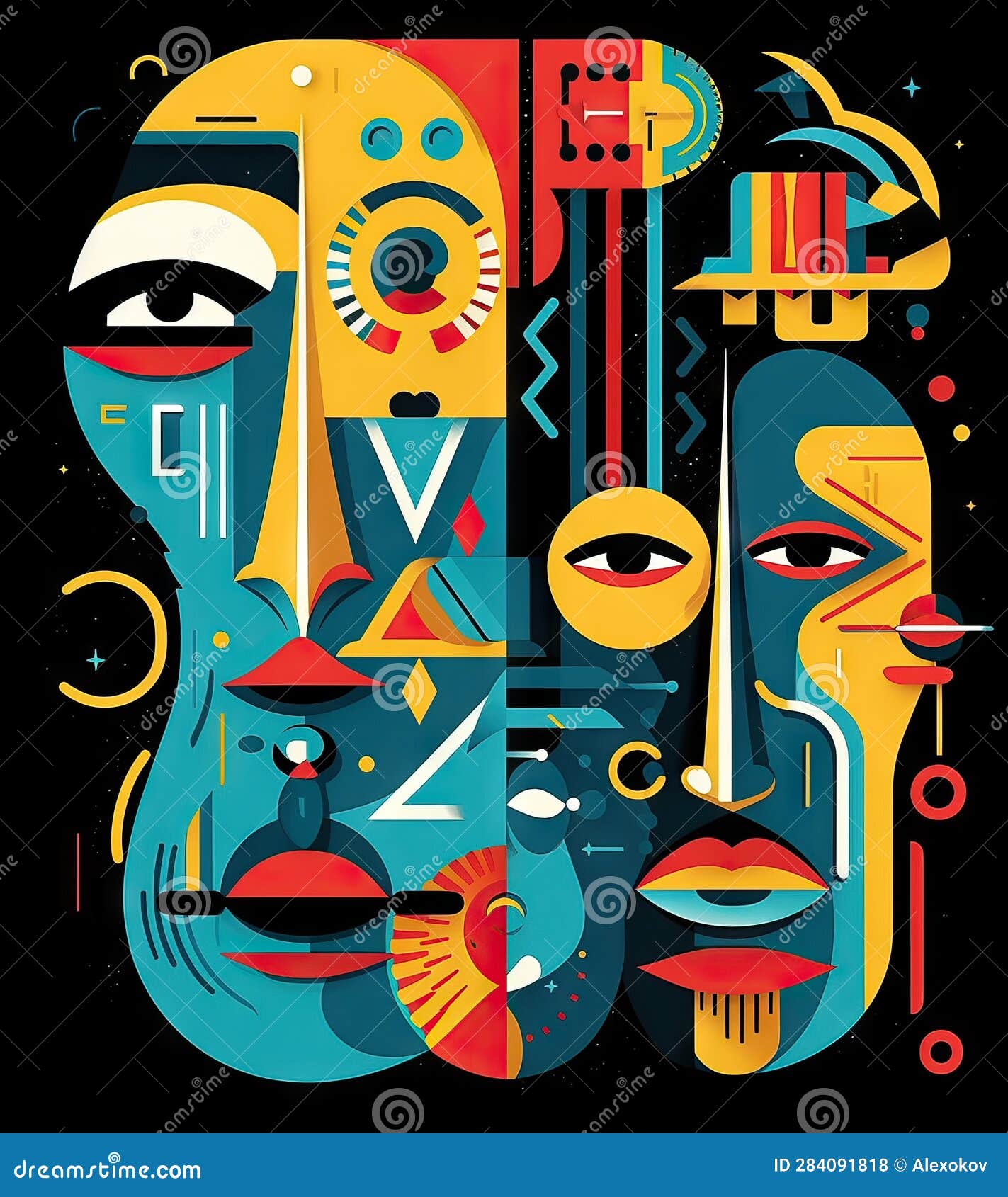 Creative Faces Vector Clip Art Illustration for Use in Geometric ...