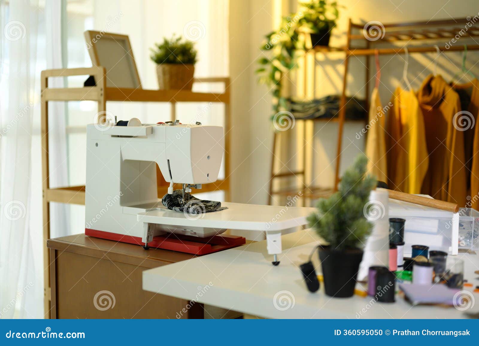 Creative Fashion Designer Studio with Sewing Machine, Fabric Swatches ...