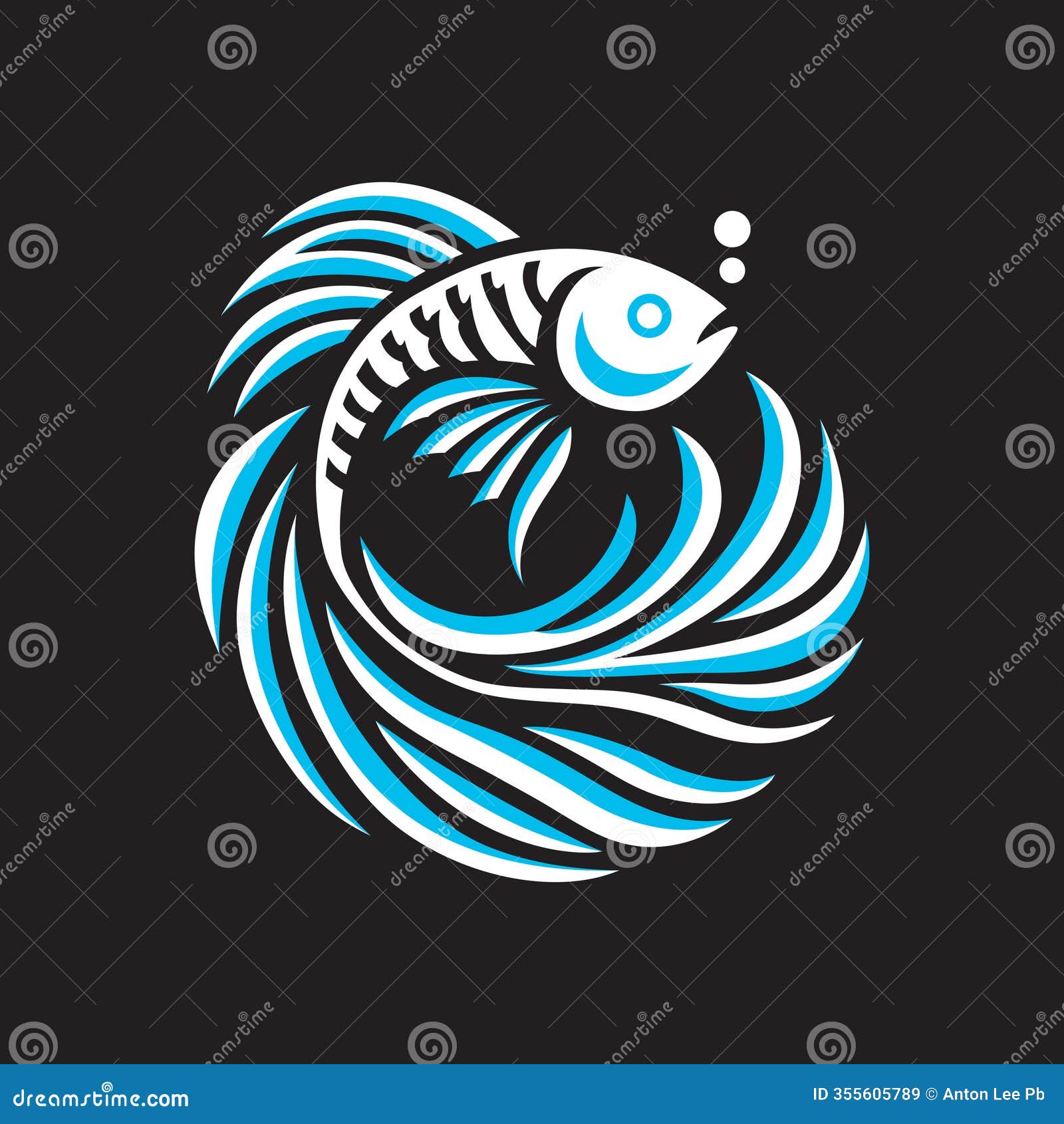 Stylized Fish Design with Elegant Blue and White Curves Stock ...