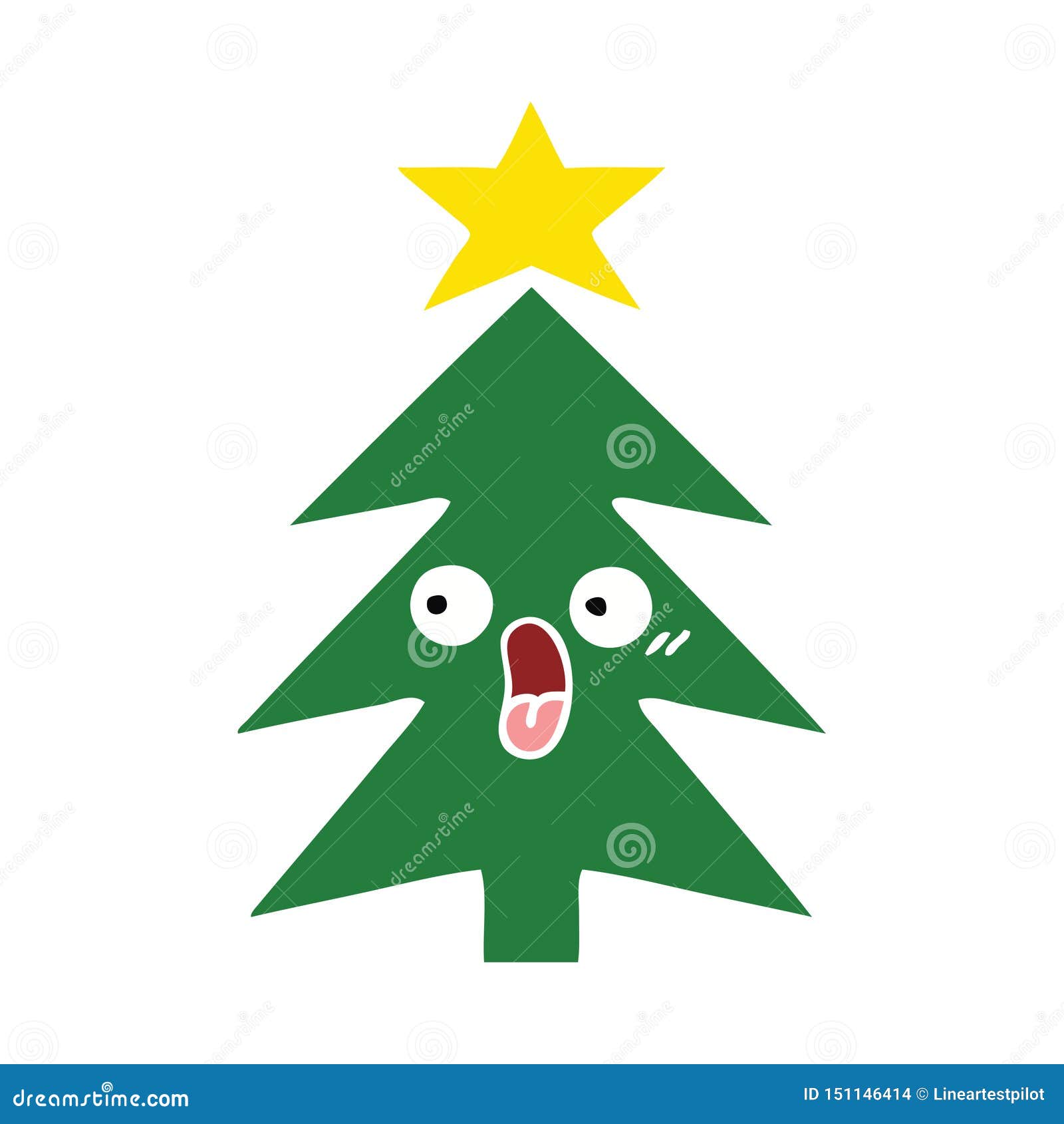 A Creative Flat Color Retro Cartoon Christmas Tree Stock Vector ...