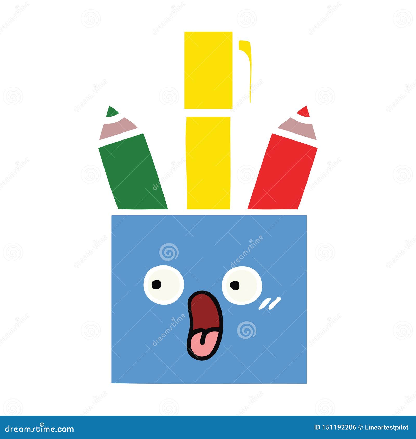 A Creative Flat Color Retro Cartoon Pencil Pot Stock Vector ...