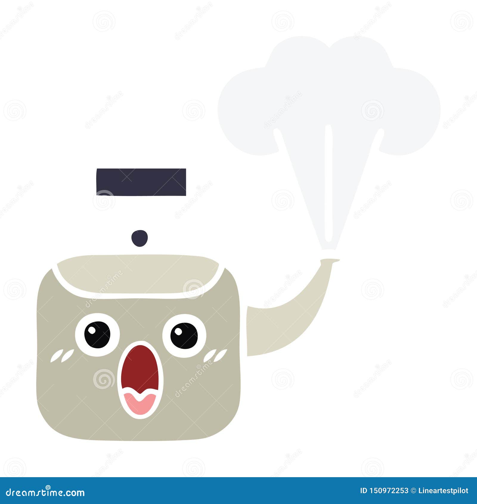 A Creative Flat Color Retro Cartoon Steaming Kettle Stock Vector ...