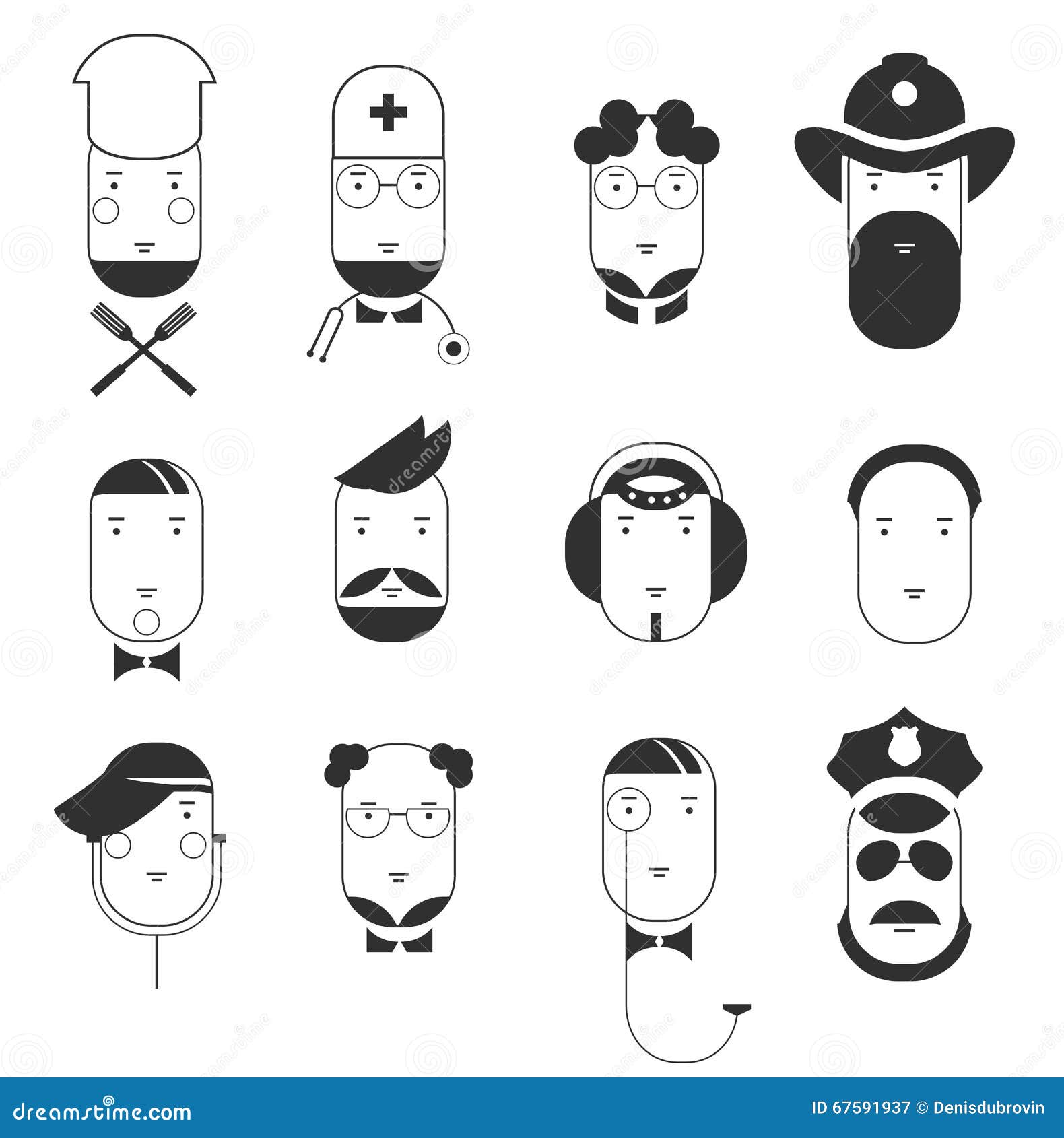 Creative Flat Faces Icons of People Professions Stock Vector ...