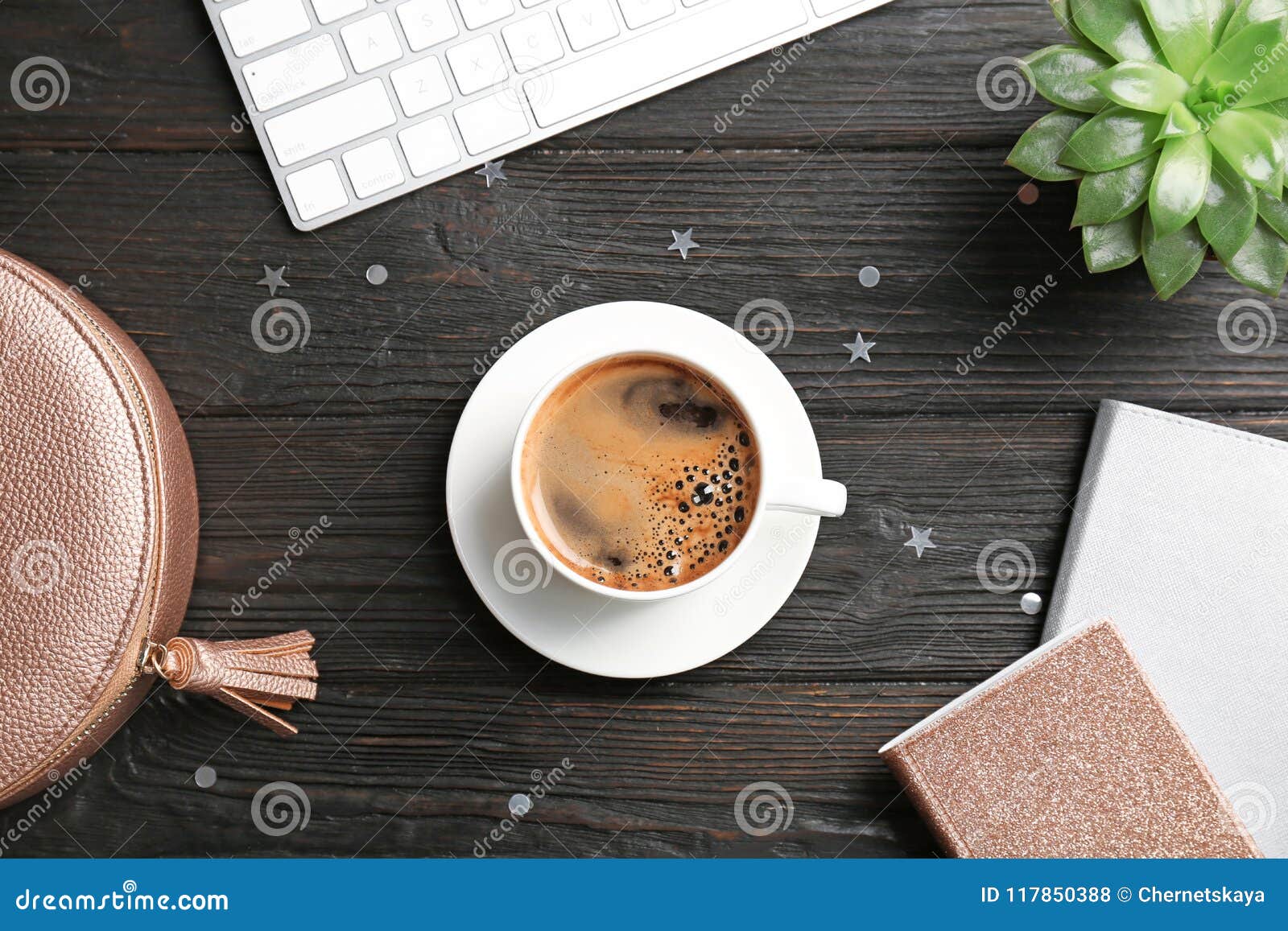 Creative Flat Lay Composition with Delicious Hot Coffee Stock Photo ...