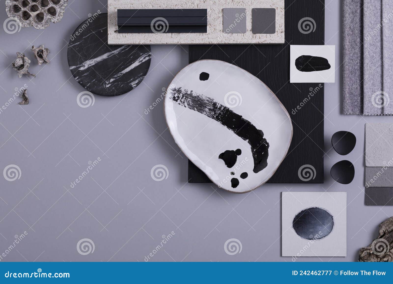 Creative Flat Lay Composition in Grey and Black Colour Palette with ...