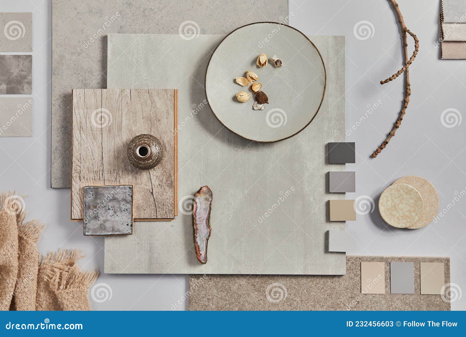Creative Flat Lay Design of Stylish Beige Architect Moodboard ...