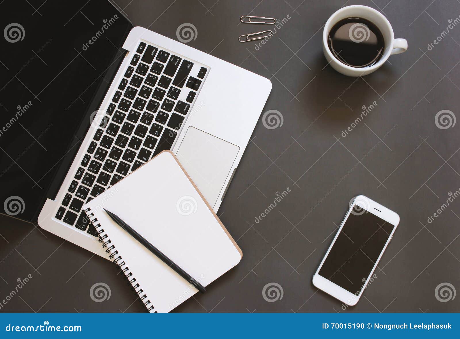 Creative Flat Lay Design of Workspace Desk with Laptop Stock Photo ...