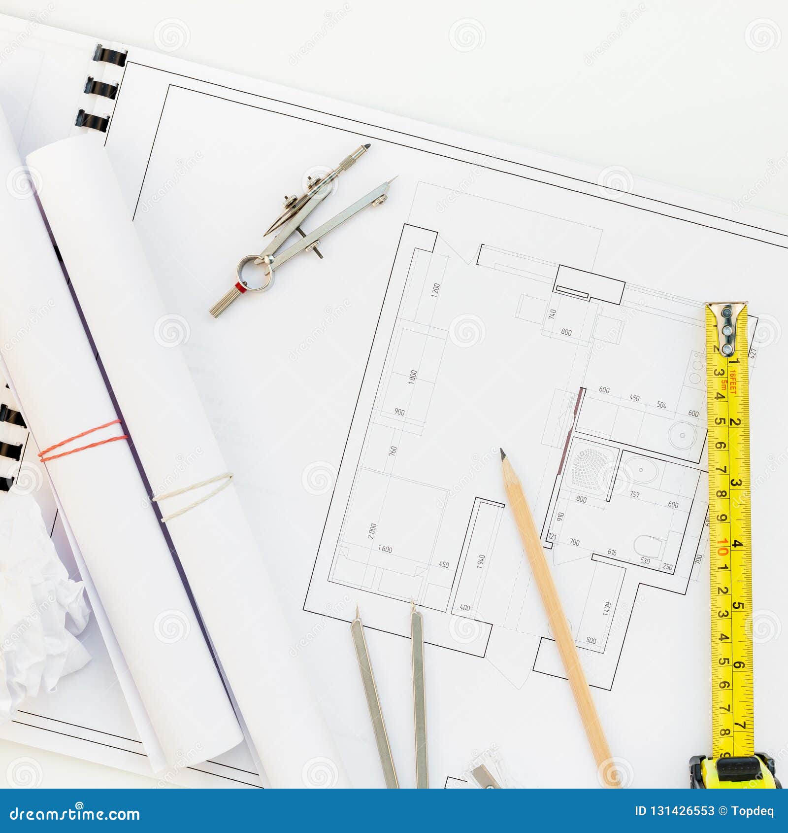 Creative Flat Lay Overhead Top View Blueprints Architectural Flat ...