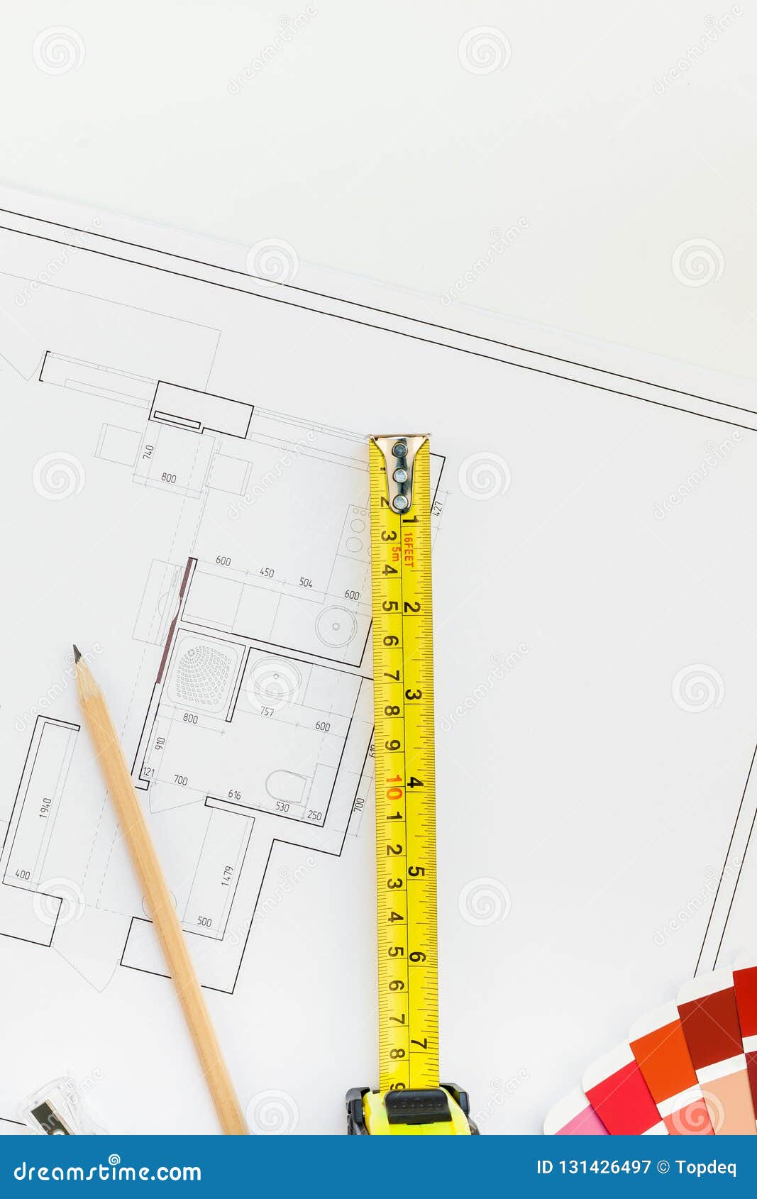 Creative Flat Lay Overhead Top View Blueprints Architectural Flat ...