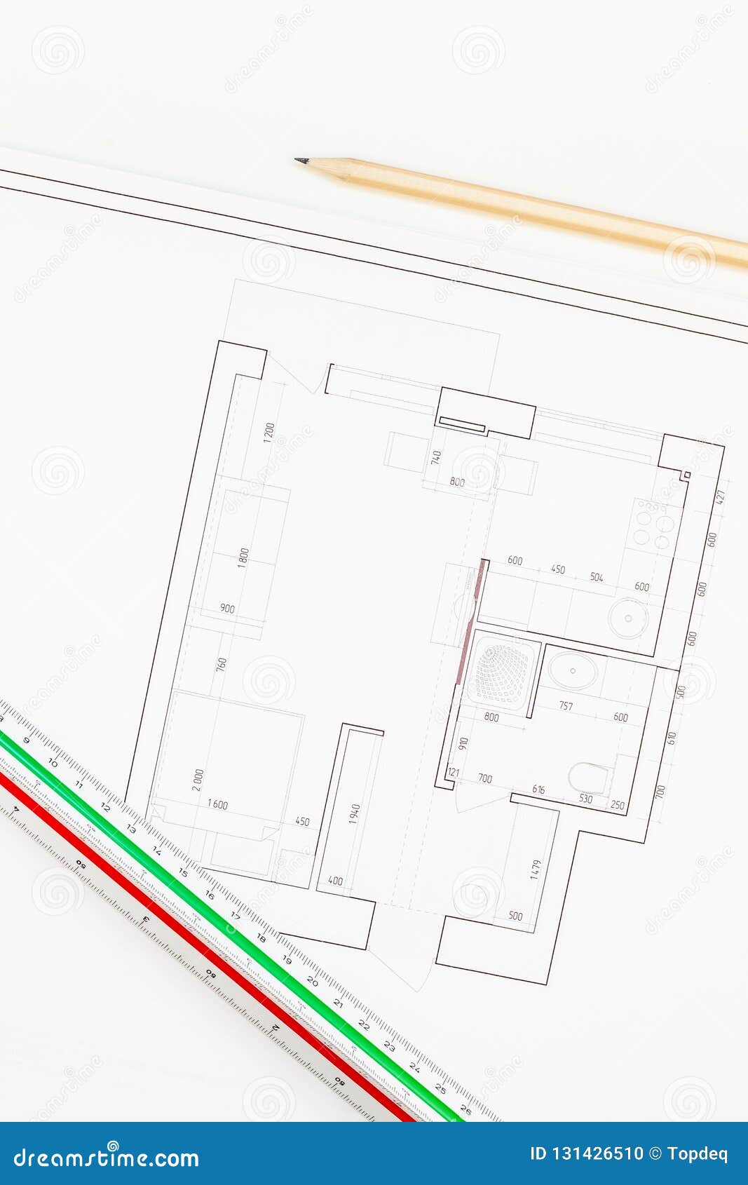 Creative Flat Lay Overhead Top View Blueprints Architectural Flat ...