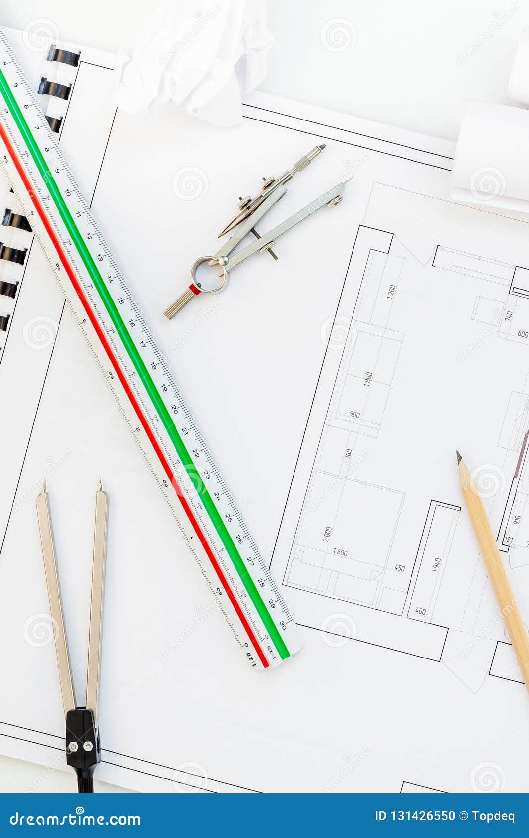 Creative Flat Lay Overhead Top View Blueprints Architectural Flat ...