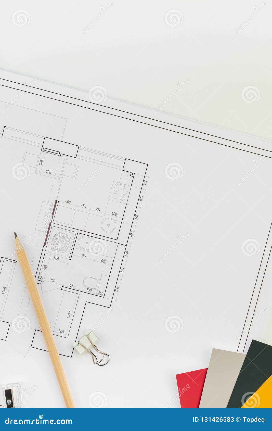 Creative Flat Lay Overhead Top View Blueprints Architectural Flat ...
