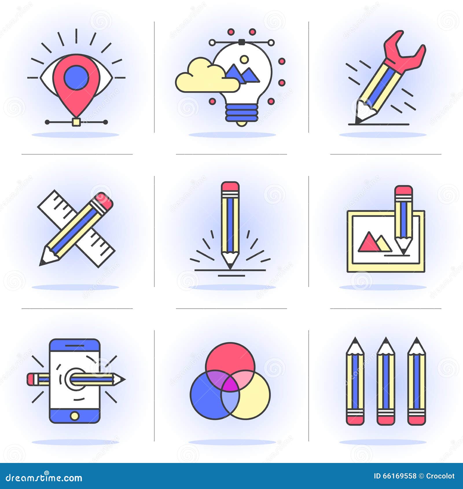 Creative Flat Line Ikon Set Stock Vector - Illustration of icon ...