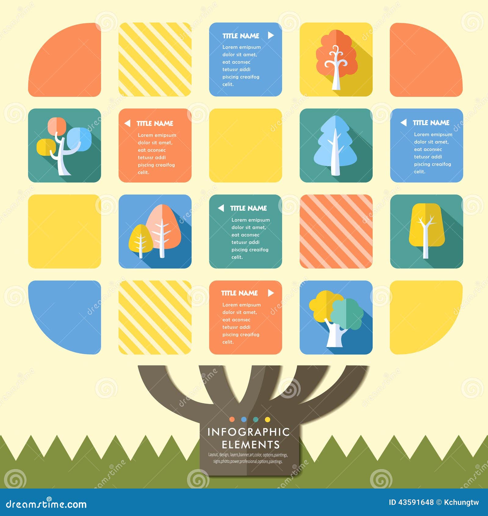Creative Flat Style Infographic with Colorful Tree Elements Stock ...