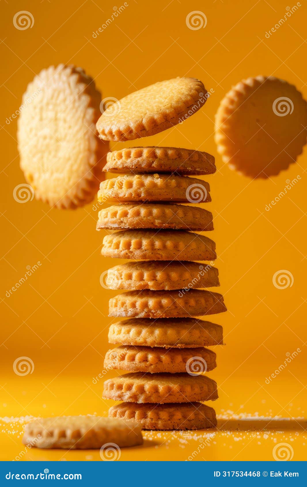 Creative Floating Cookie Stack on Vibrant Yellow Background with ...