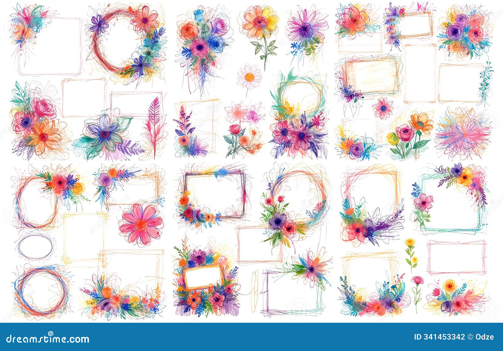 Creative Floral Doodle Frames Set. Handdrawn Frames and Borders for ...