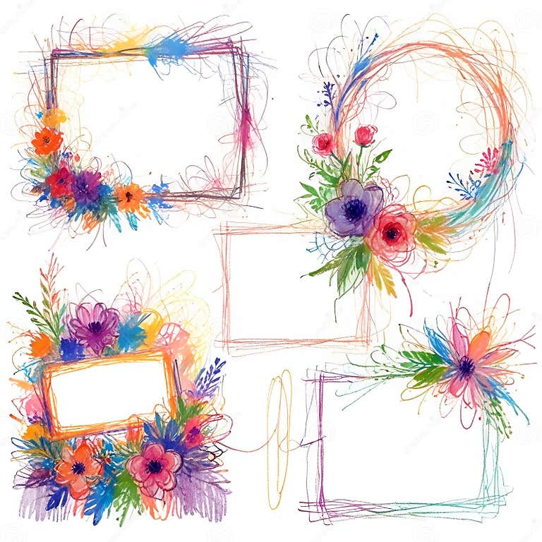 Creative Floral Doodle Frames Set. Handdrawn Frames and Borders for ... Creative Floral Doodle Frames Set. Handdrawn Frames and Borders for ...