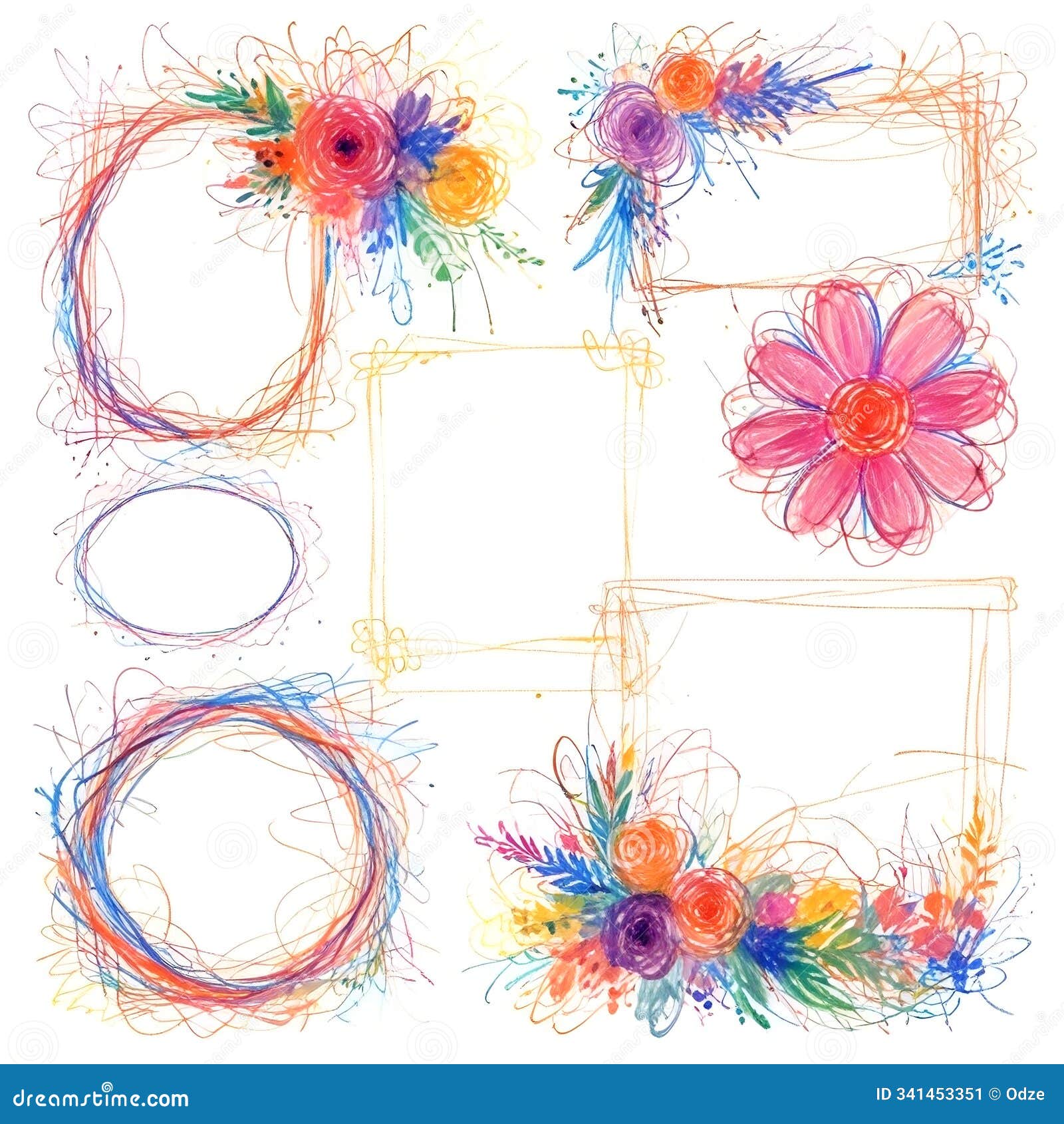 Creative Floral Doodle Frames Set. Handdrawn Frames and Borders for ...