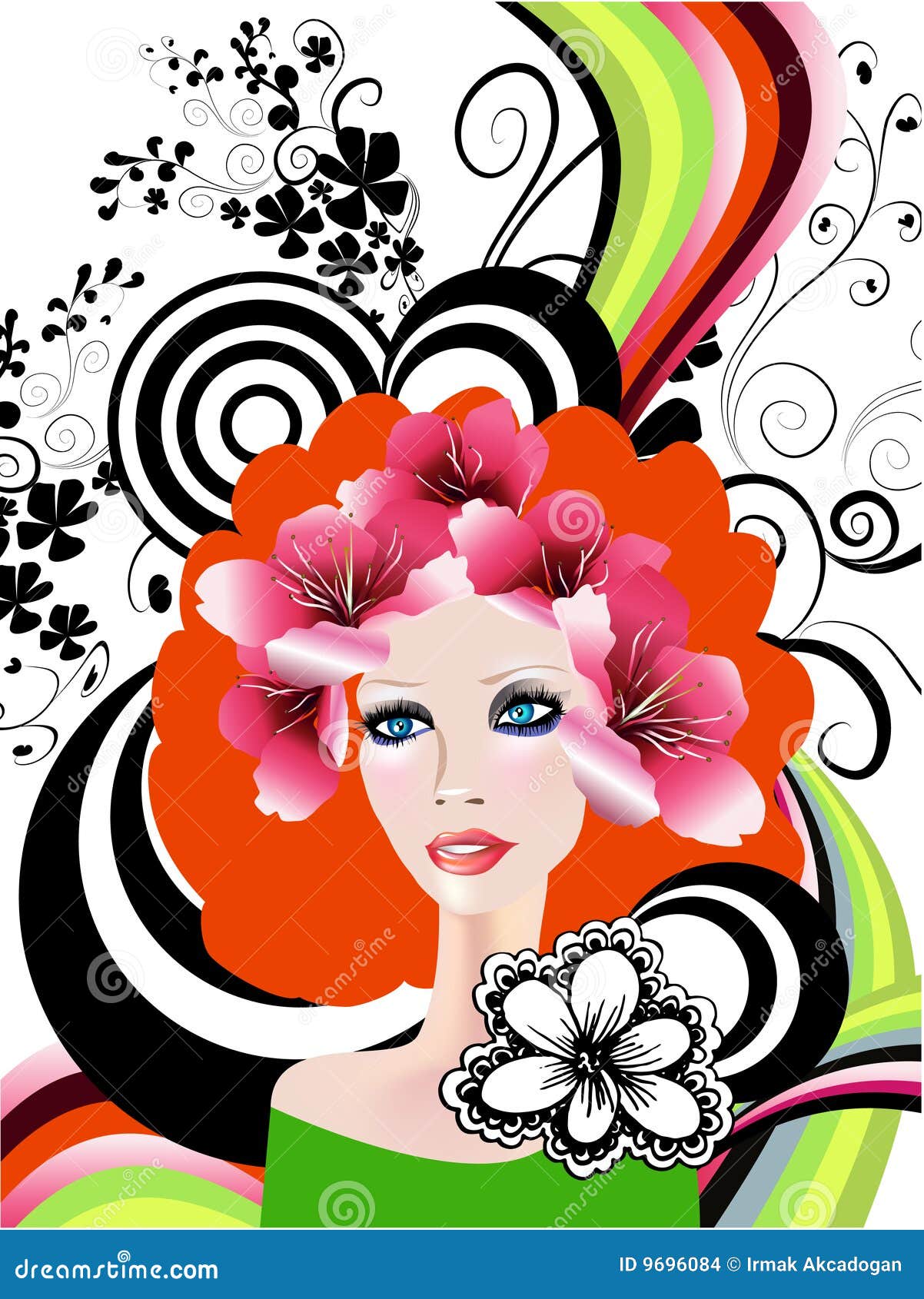 Creative floral girl stock illustration. Illustration of detailed - 9696084