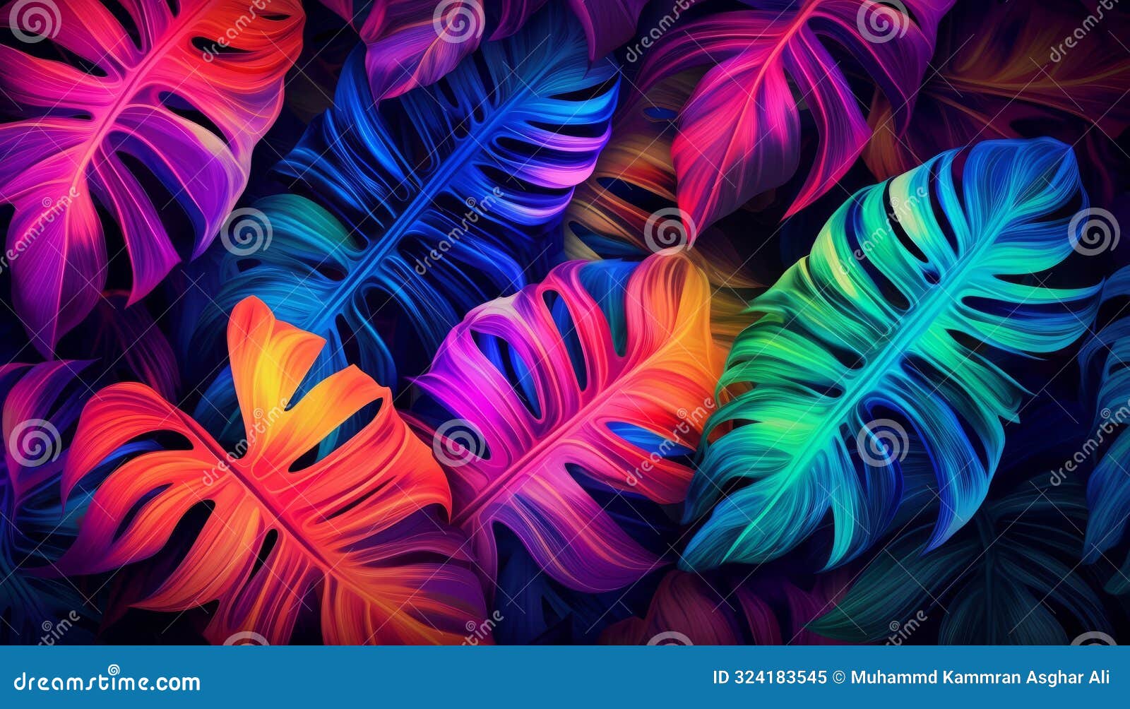 Creative Fluorescent Color Layout Made of Tropical Leaves Stock ...