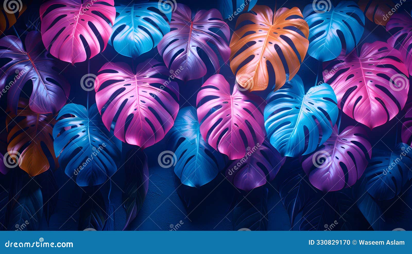 Creative Fluorescent Color Layout Made of Tropical Leaves Stock Photo ...