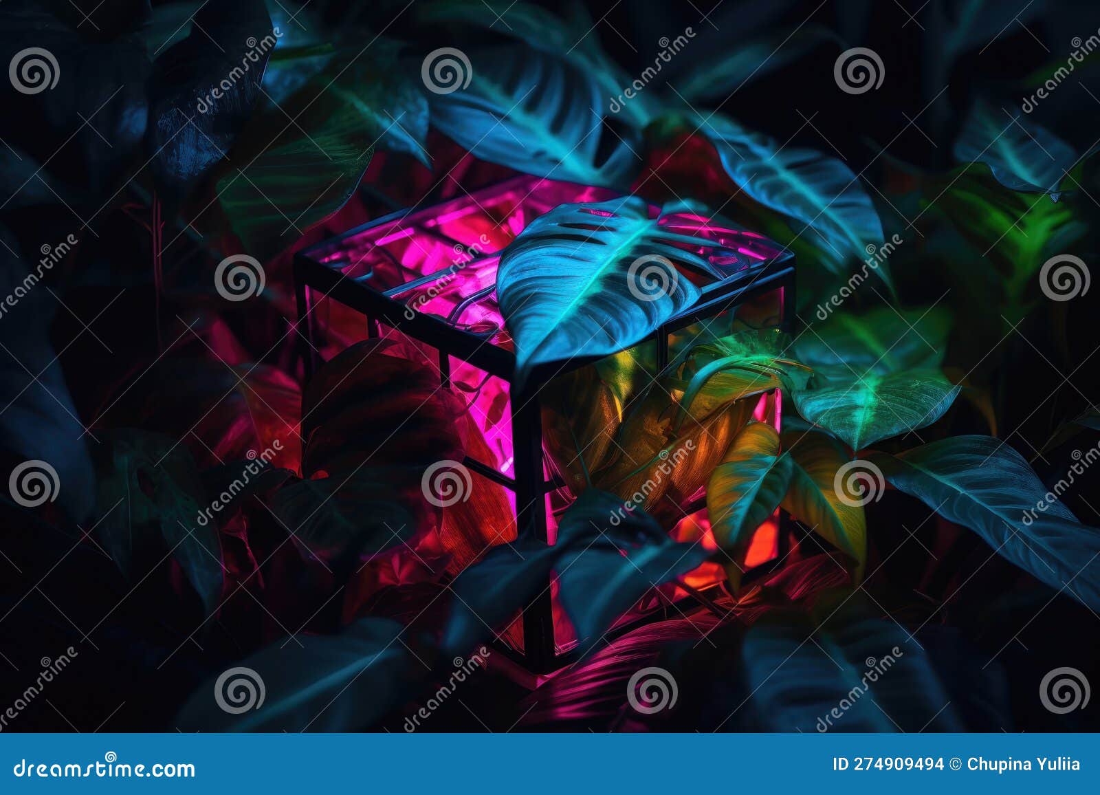 Creative Fluorescent Color Layout Made of Tropical Leaves with Neon ...