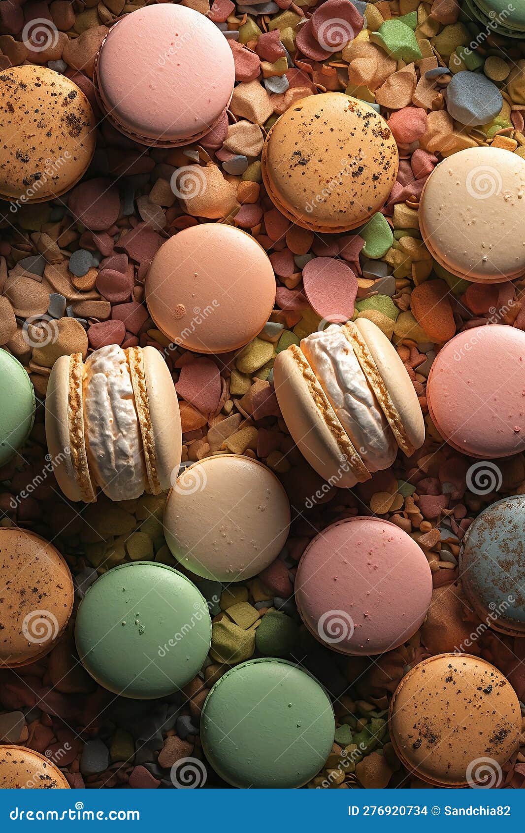 Creative Food Composition. Macro Close Up of Various Macaroon Macaron ...