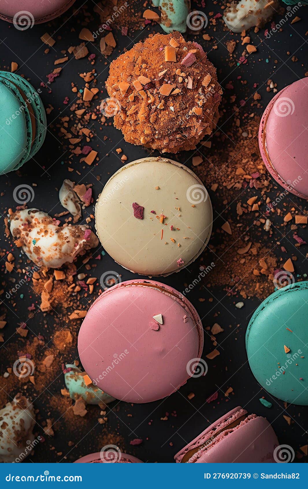 Creative Food Composition. Macro Close Up of Various Macaroon Macaron ...