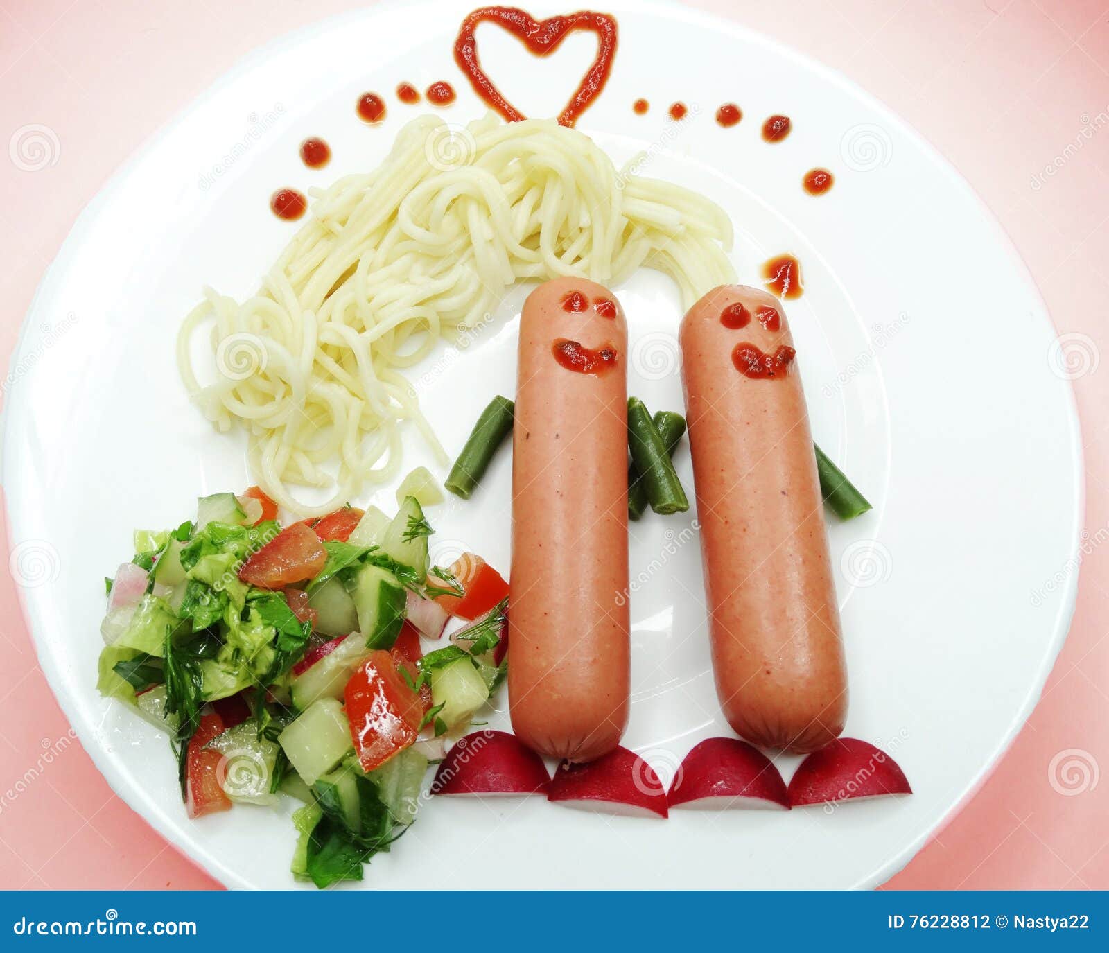 Creative Food Dinner with Pasta and Sausage Stock Photo - Image of ...