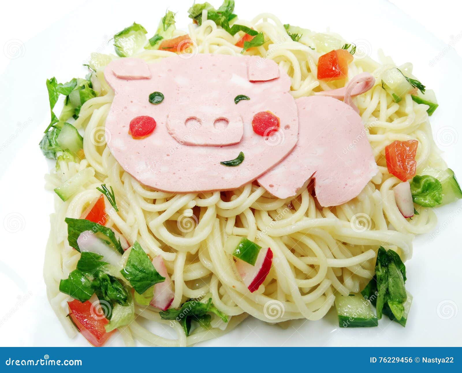 Creative Food Dinner with Pasta and Sausage Stock Photo - Image of ...