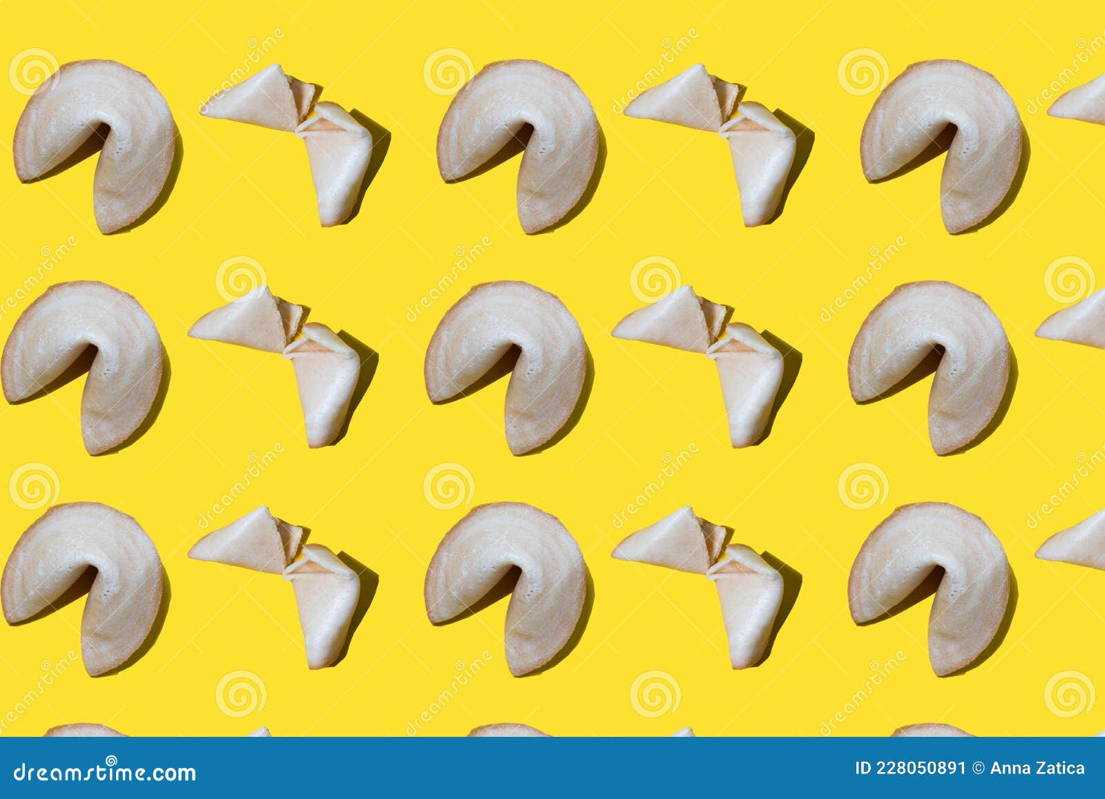 Creative Food Pattern of Fortune Cookie on a Yellow Background Stock ...
