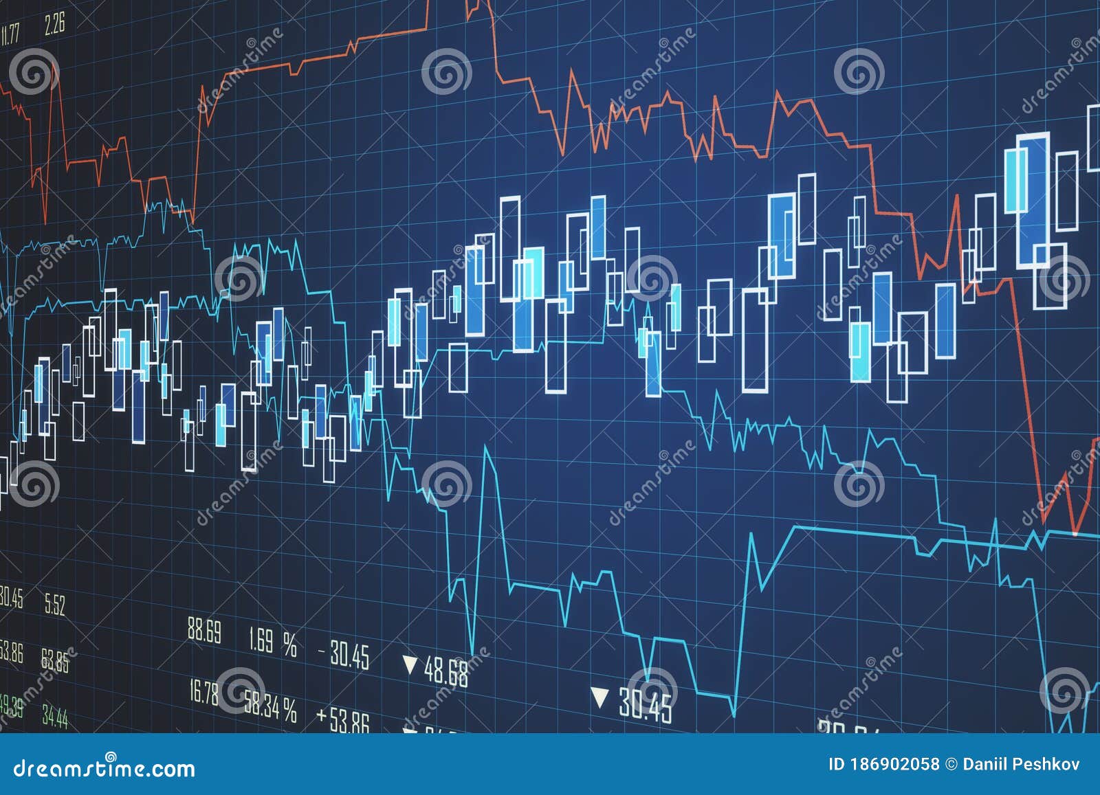 Creative Forex Chart Backdrop with Candlestick Graph Stock Illustration ...