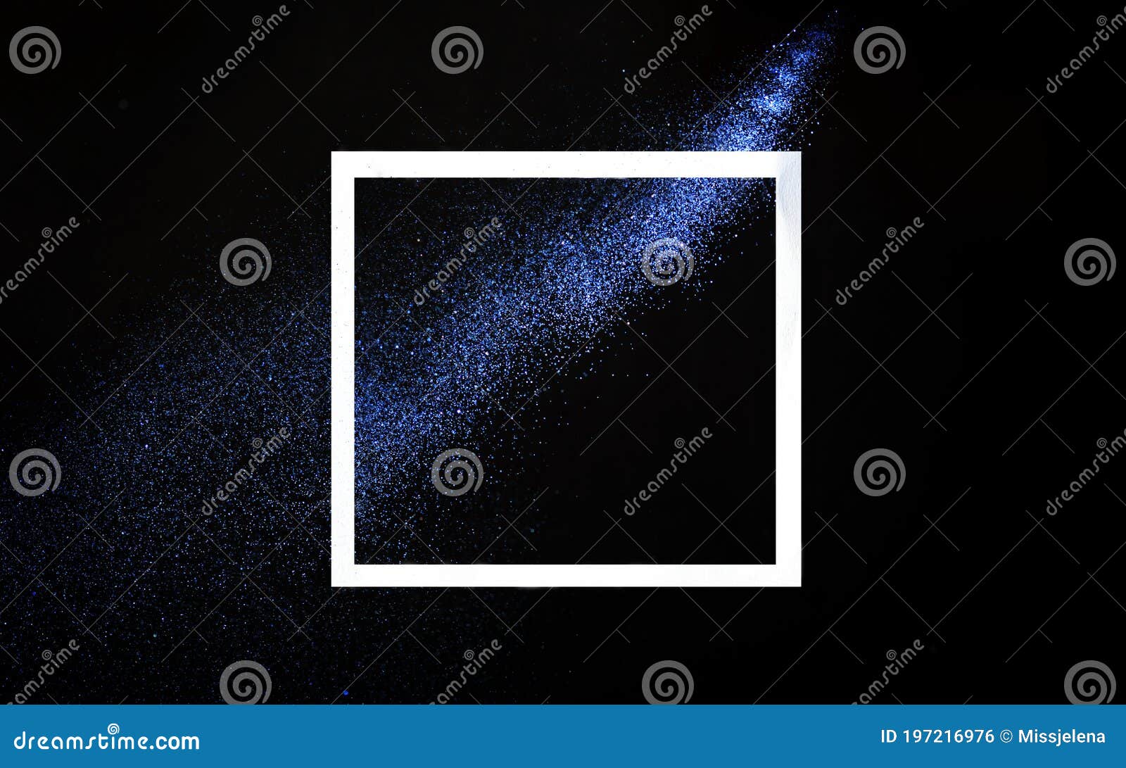 Creative Frame Concept with Neon Blue Glitter Splash Trail on Black ...