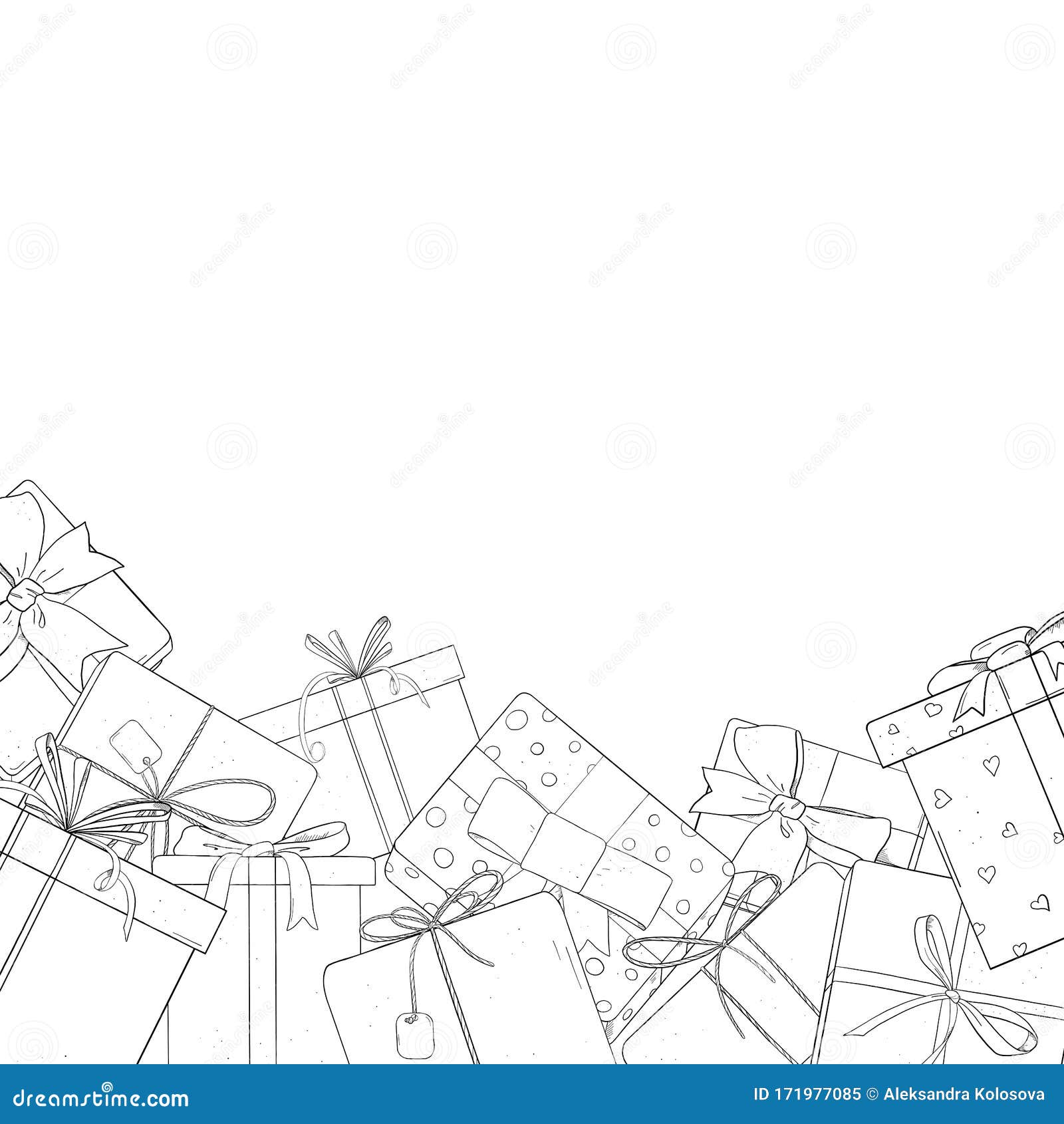 Creative Frame with Gift Boxes. Black Outline on a White Background ...